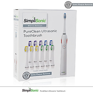 SimpliSonic Ultrasonic Rechargeable Electric Toothbrush Premium Package w/ 12 Heads (White)