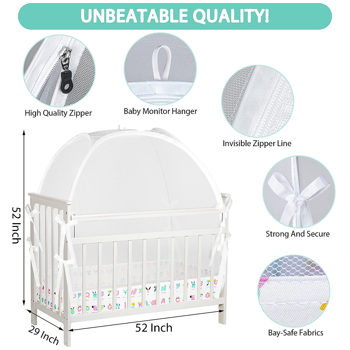 Giggling Star Crib Tent to Keep Baby from Climbing Out, Pack n Play Tent with Toy Pouch, Breathable & See-Through, Keeps Cats Out, Protects from Mosquito Biting, Safe Crib Net to Keep Baby in