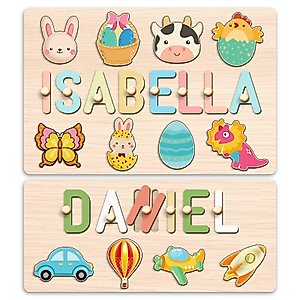 SalaGraphics Personalized Name Puzzles for Toddlers 1-3, Easter Basket Stuffers for Toddler, Personalized Baby Gifts, Wooden Name Puzzle for Kids Personalized, Montessori Toys for 1 Year Old