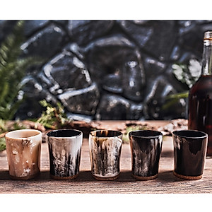 Norse Tradesman Ox-Horn Shot Glass Set (5) - 2 oz Mini-Drinking Horns for Toasting Spirits