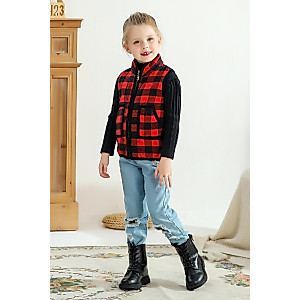 MAMAMI Kid Little Girls Puffer Lightweight Plaid Quilted Vest Cute Winter Outwear Padded Outfit(7-8 Years, Red&Black)