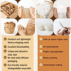 Honeycomb Packing Paper, 15" x 180' Recyclable Cushion Packing Paper for Moving Shipping Packaging Breakables, Eco Friendly Bubble Wrap Alternative Roll Kraft Honeycomb Paper with 20 Fragile Stickers