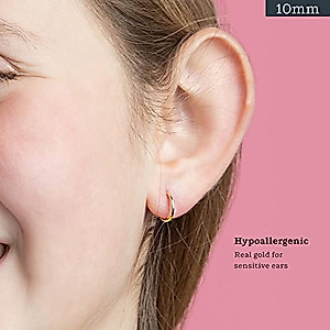 KEZEF 14k Gold Hoop Earrings For Women In Real Gold - 14 Karat Gold Hoop Earrings For Girls - 1mm Thin Solid Gold Earrings - Endless Hoops Earrings In Rose Gold - Size 10mm -2/5 Inch