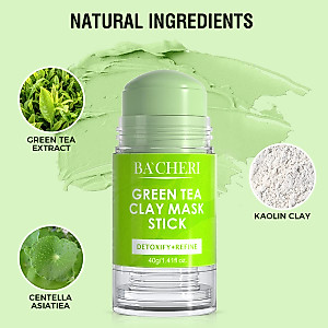 BACHERI Green Tea Mask Stick, Blackhead Remover Mask with Green Tea Extract, Green Mask Stick for Deep Pore Cleansing, Moisturizing, Oil Controlling