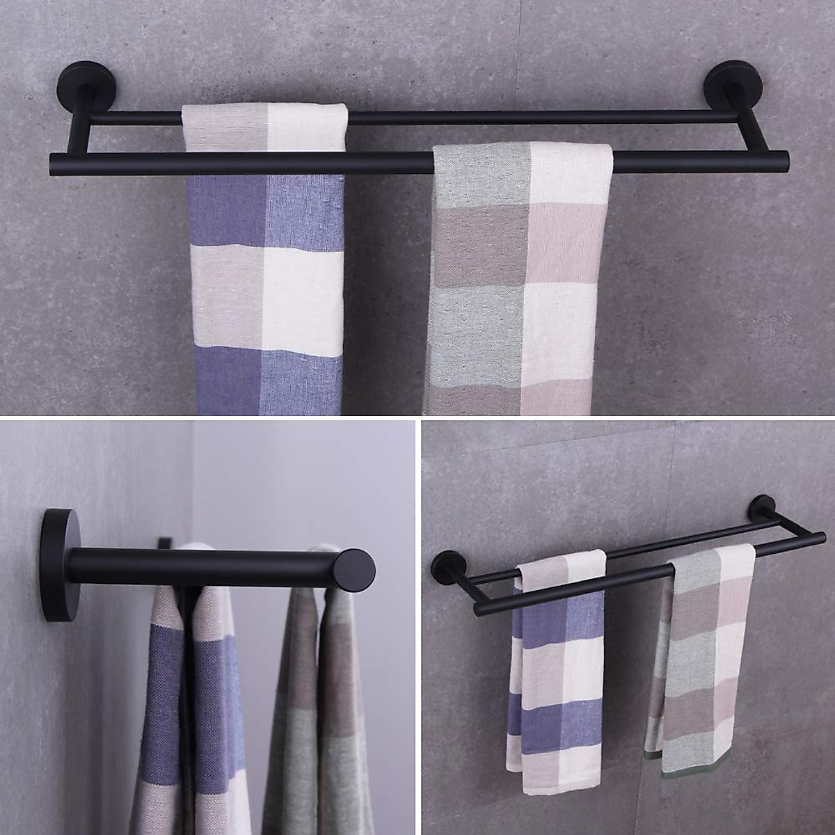 BEIGEEWY Double Bath Towel Bar 24-Inch Stainless Steel Towel Holder Modern Bathroom Accessories Wall Mounted, Matte Black