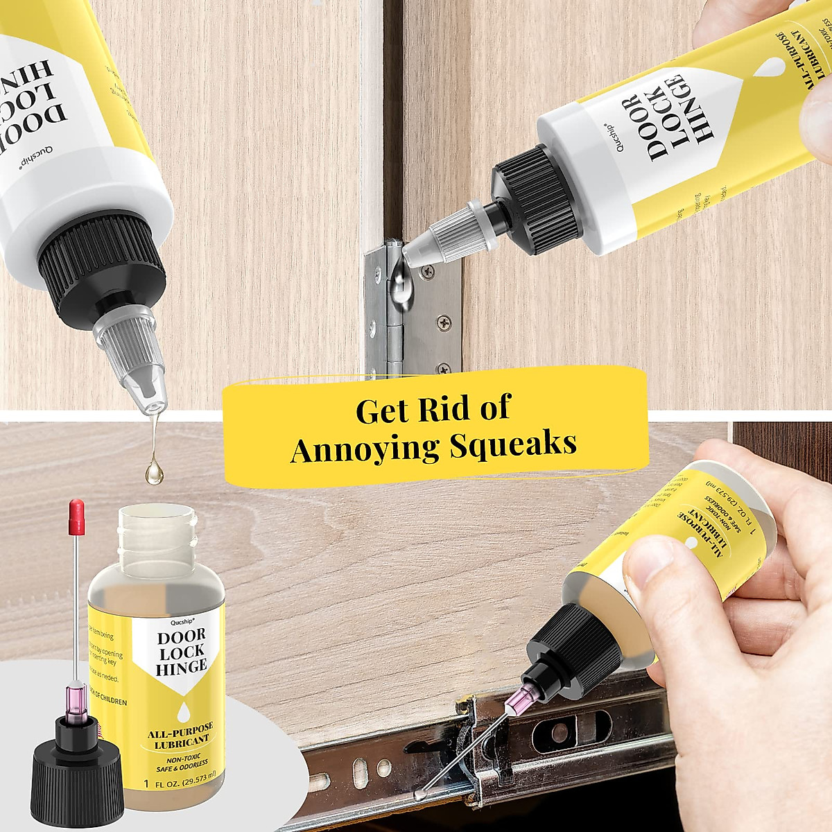 Door Hinge Lubricant kit | 4 oz + 1 oz Needle Combo, Long-Lasting Lock Lubricant, Upgraded Squeaky Door Hinge Lubricant for Door, Hinge, Lock, Tools, Bicycles - by Qucship