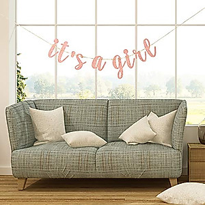 Rose Gold Glitter It's A Girl Banner, Baby Shower Baby Girl Party Pregnant AF Baby 1st 2nd Birthday Party Decorations Party Supplies