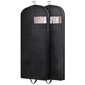 SLEEPING LAMB 60'' Trifold Garment Bags for Dress Storage Travel Dress Bag Gusseted Hanging Clothes Cover for Long Gowns, Coats, 2 Packs, Black
