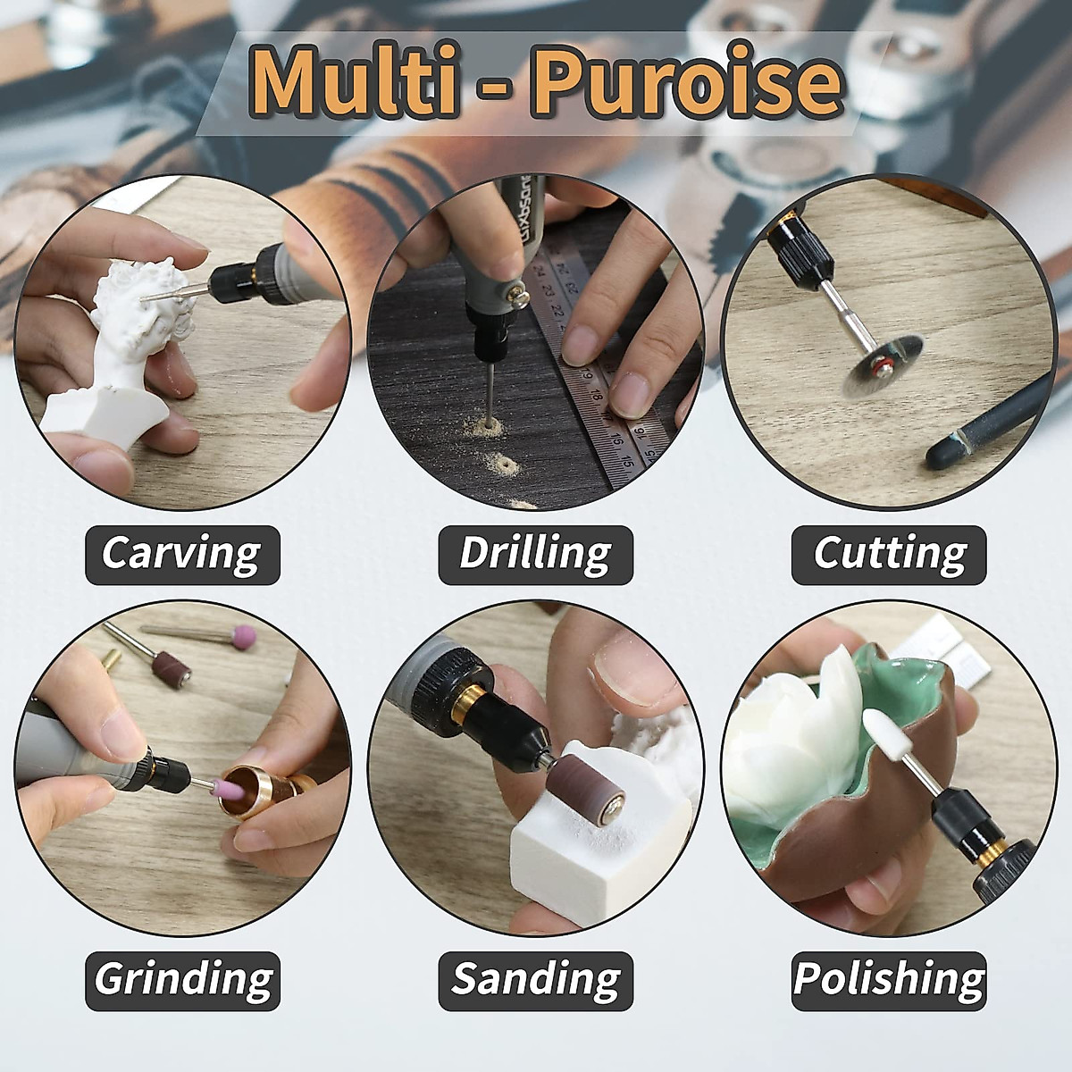 63pcs Cordless Rotary Tool, Mini Power Rotary Tool, 5-Speed and USB Charging 3.7V Rotary Tool Kit with 62 Accessories for Sanding, Polishing, Drilling, Etching, Engraving, DIY Crafts 1