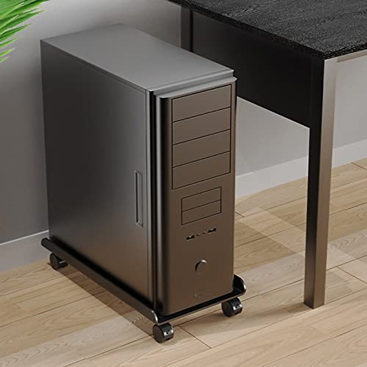 Deston Computer Tower Cart CPU Metal Rolling Stand, Mobile PC Cart Holder, Desktop ATX-Case Rolling Dolly on Casters, Computer Host Stand with Brake Wheels Under Home Office Desk, Black