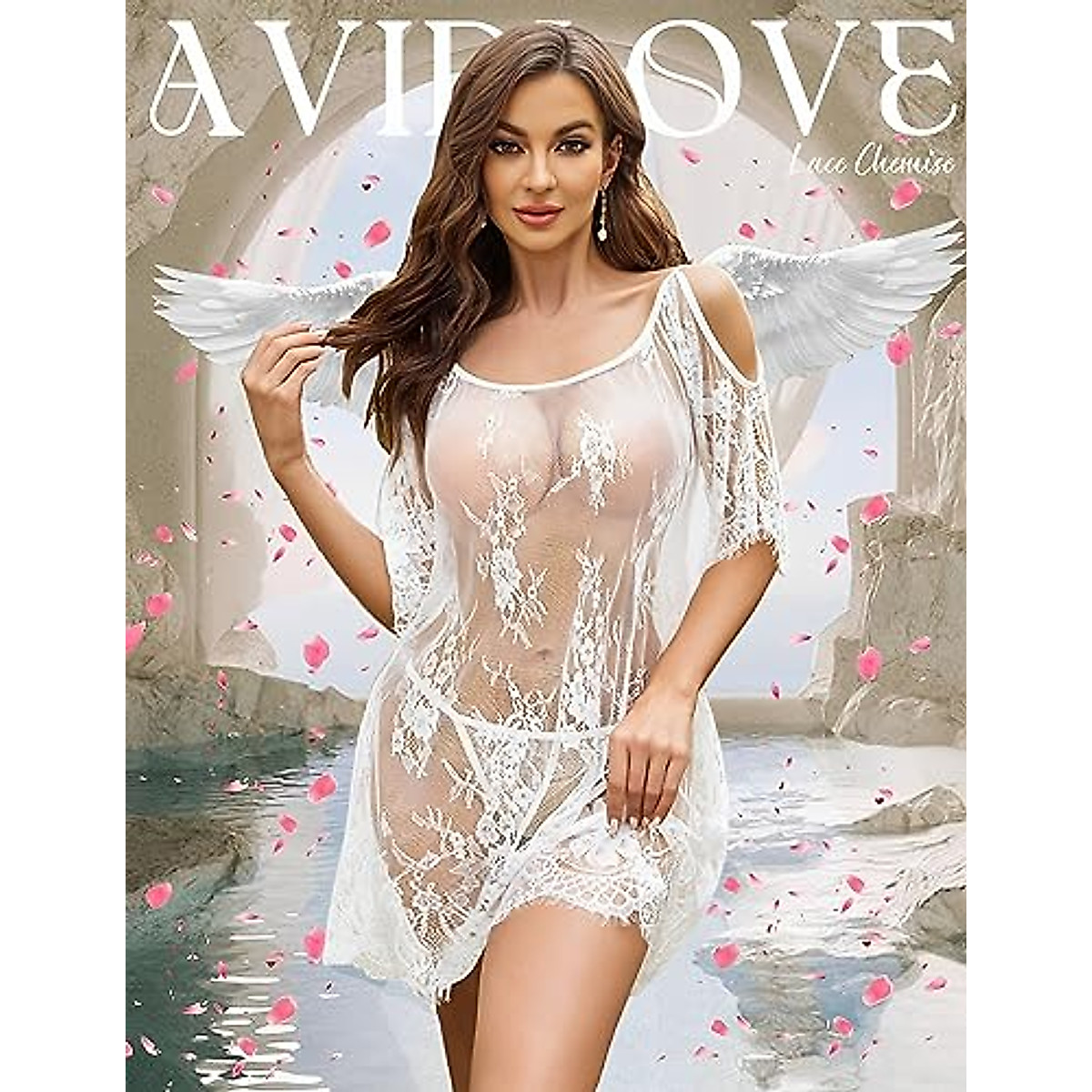 Avidlove Sexy Lingerie for Women Cold Shoulder Eyelash Lace Babydoll(White,S)