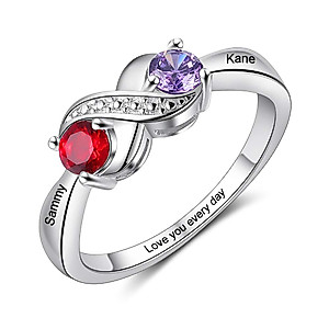 Kalulu Personalized Mother Rings for Women Silver Color Size 6/7/8/9 Thick Ring for Women With Birthstone Charms 1-4 Names Engraved Custom Wedding Rings