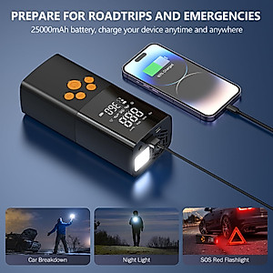 Tire Inflator Portable Air Compressor, 180PSI Air Pump for Car Tires with 25000mAh Battery, One Click Smart Air Pump Tire Inflator for Car, Motorcycle, Bicycle and More with Tire Pressure Gauge