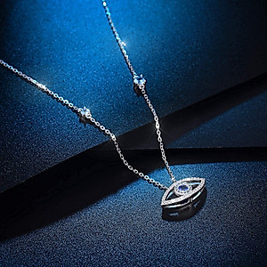 IOHUPCI Evil Eye Necklace, 925 Sterling Silve Blue Evil Eye of Protection Necklaces,Cubic Zirconia Jewelry Gifts for Women(Evil Eye Necklace)