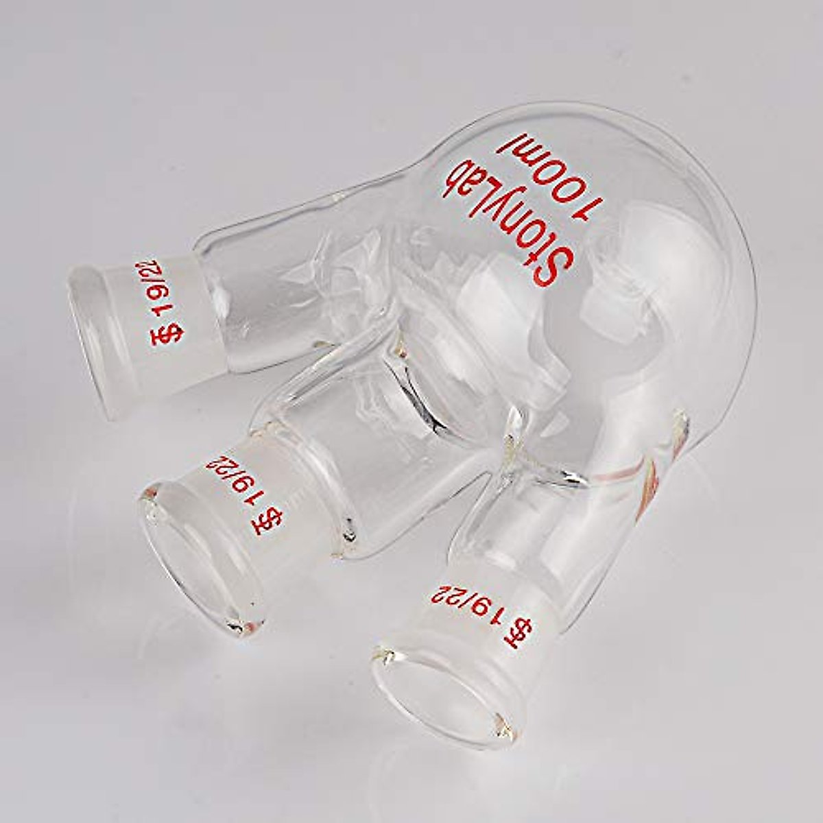 stonylab Glass 100 mL Heavy Wall 3 Neck Round Bottom Flask RBF, with 19/22 Center and Side Standard Taper Outer Joint, 100 mL