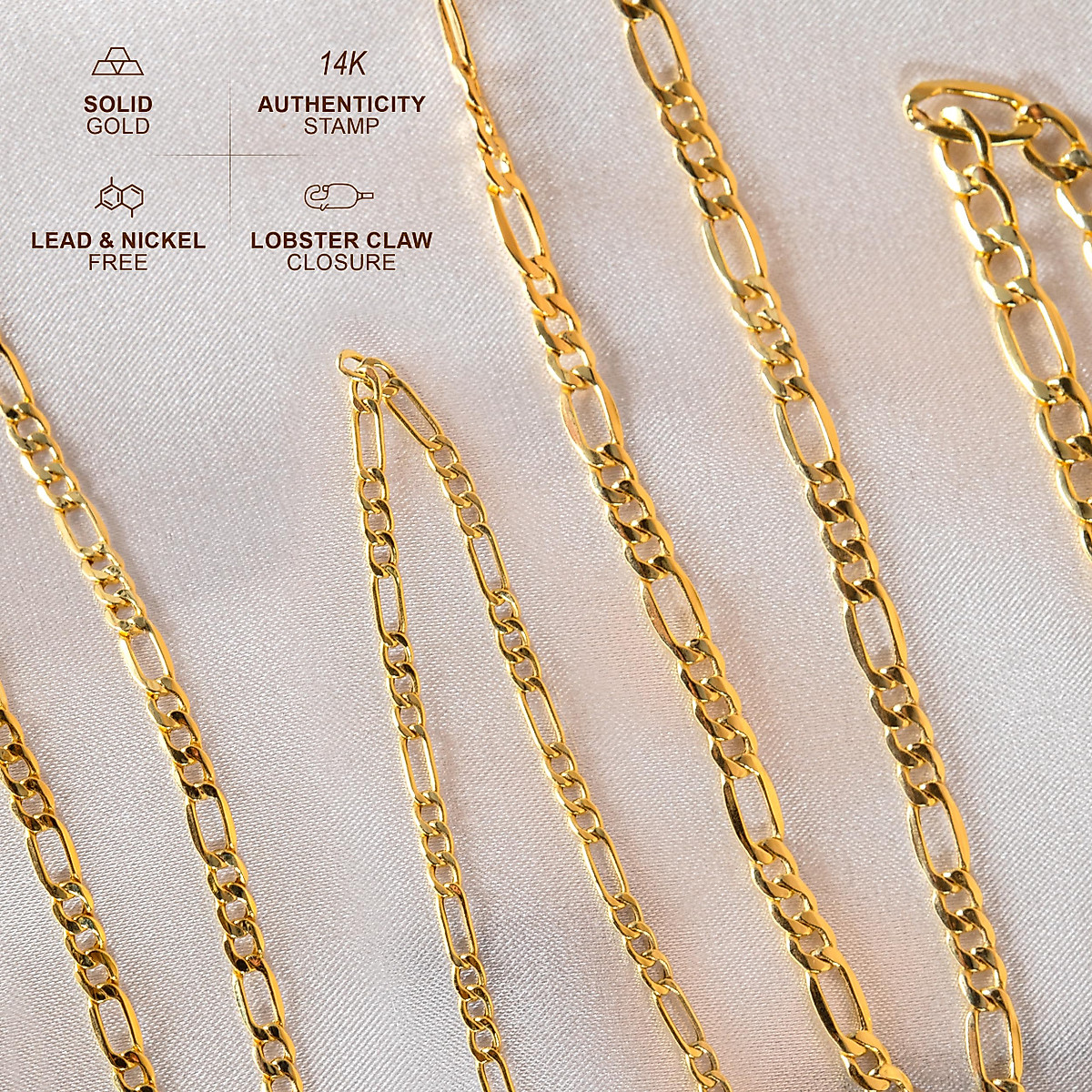 PORI JEWELERS 14K Yellow Gold 2.5mm, 3.5mm, 4.5mm, or 5.5mm Figaro Link Chain Necklace- Made in Italy- Multiple Lengths Available (4.5MM, 24 Inch)