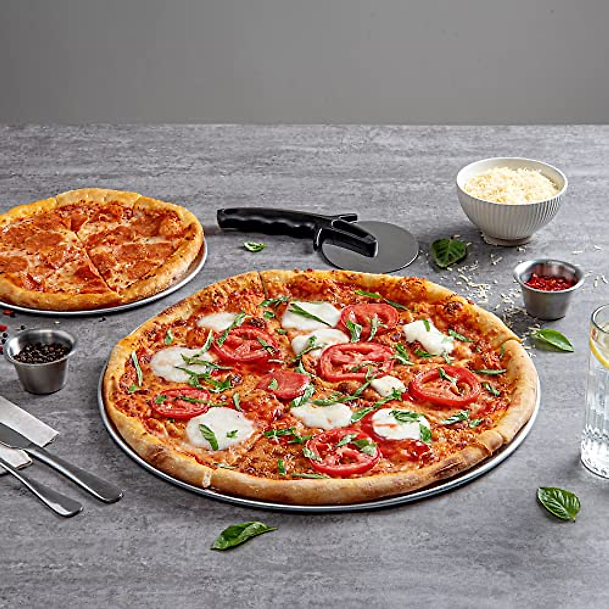 Restaurantware Met Lux 16 Inch Commercial Pizza Pan 1 Coupe Style Pizza Cooking Tray - Heavy-Duty 18-Gauge Aluminum Round Baking Tray Oven-Baking For Pizzas & More