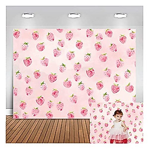 MAQTT Pink Strawberry Backdrop for Girls Birthday Party Decoration Strawberry Photography Background Baby Shower Supplies Cake Table Decor Wall Paper Photo Props 5x3ft
