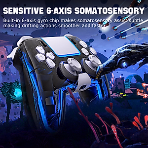 BRHE Wireless PS4Controller with Hall 3D Joysticks/RGB LED Lights/Programming Funtion,PS4Controller Remote Joystick Gamepad,Game Controller for PS4/Slim/Pro