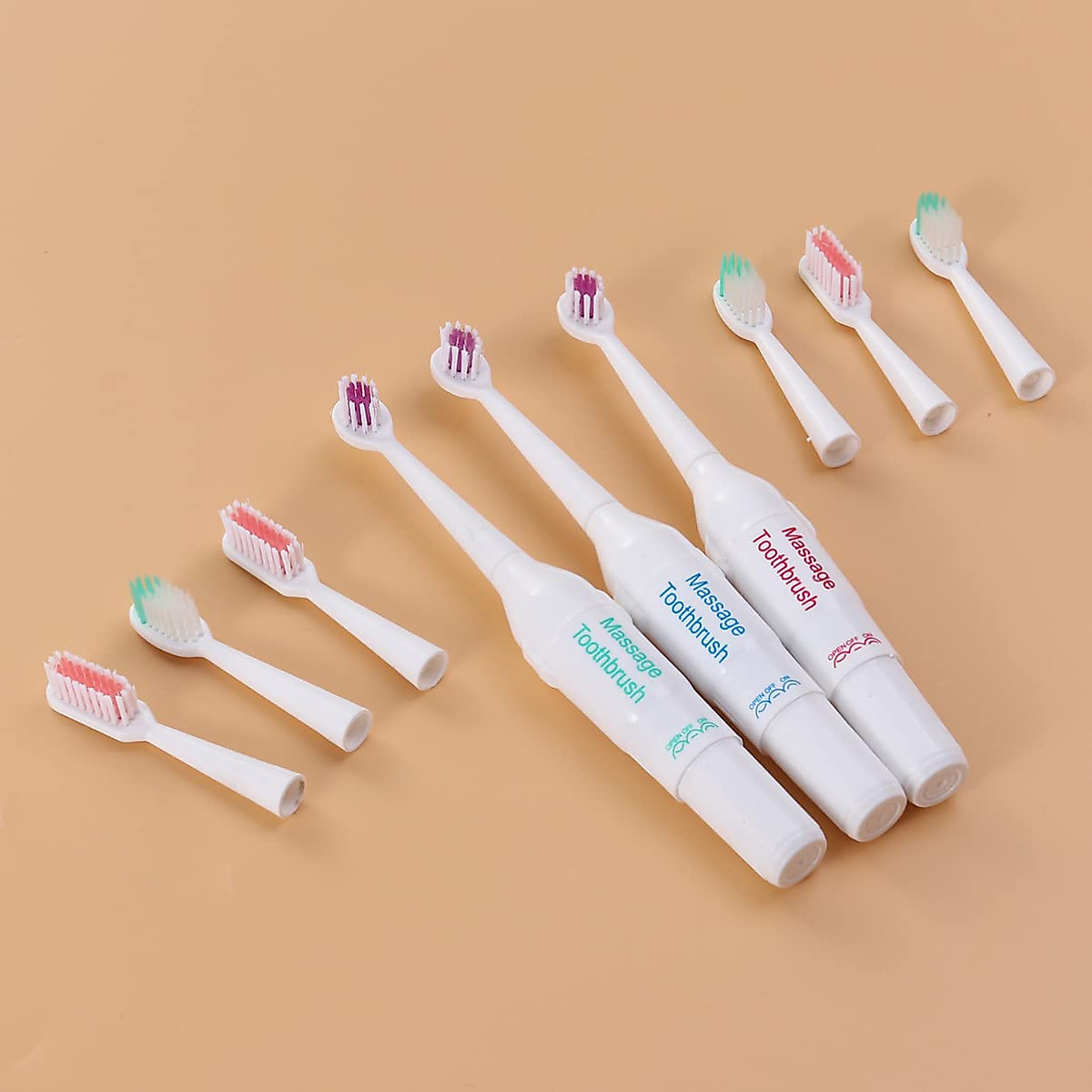 UKCOCO Dog Toothbrush Soft Bristles Pet Electric Toothbrush 3pcs Puppy Long Handle Tooth Brush with 6pcs Brush Heads for Pet Oral Care Cleaning (Random Color No Battery)