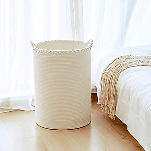 Homlikelan 58L Woven Laundry Basket,Cotton Tall Laundry Hamper for Blankets,Clothes,Pillows,Toys,Shoes Large Laundry Bin White