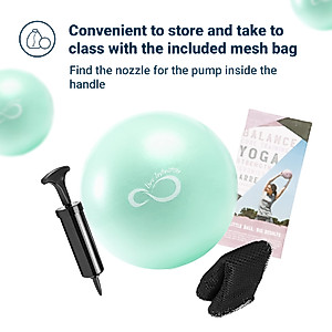 Live Infinitely Pilates Ball 9 Inch with Pump | Small Yoga Balls with Digital Workout eBook | Mini Stability Ball for Pilates, Barre, Yoga & Home Exercise (Mint)