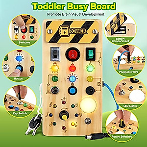 wakelnsa Toddler Montessori Busy Board,Montessori Toy,Baby Sensory Board,Preschool Learning Activities,Light Switch Toy,Travel Toy,Wooden Toy for Toddler Activity,Christmas & Birthday Gift for Toddler