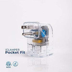 Clamper Single Outlet Surge Protector Right Angle & Space Saving, 1800 Joules, 1875W, for TV, PC, Xbox, PS5, Refrigerators and Other Appliances (Wall Surge Protector),1-Pack in Clear