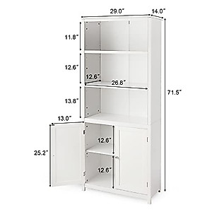 Tangkula Bookcase with Doors, 3 Tier Open Book Shelving, Standing Wooden Display Bookcase with Double Doors, Ideal for Home Bedroom, Living Room, Office, Library with Doors, White Finish (White)