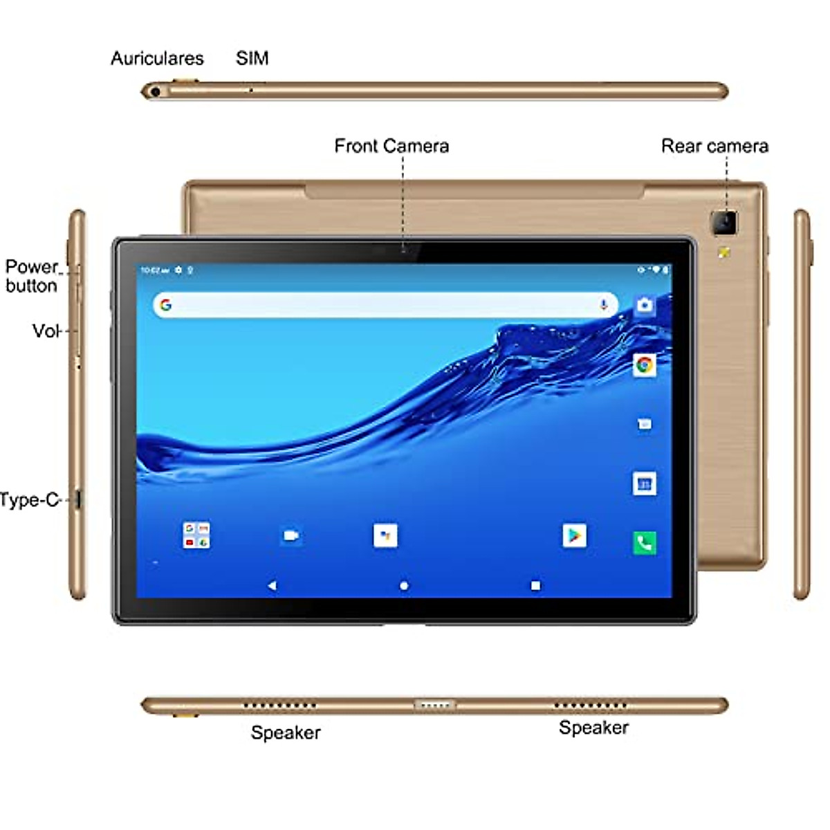 YESTEL Tablet 10" Android 11 Ultra-Strong Tablets Octa-Core Processor | 4GB RAM 64GB ROM(Up to 256GB) | IPS HD Display | Dual Camera(5.0MP+8.0MP) | Google GMS | Wi-Fi Bluetooth GPS - Gold