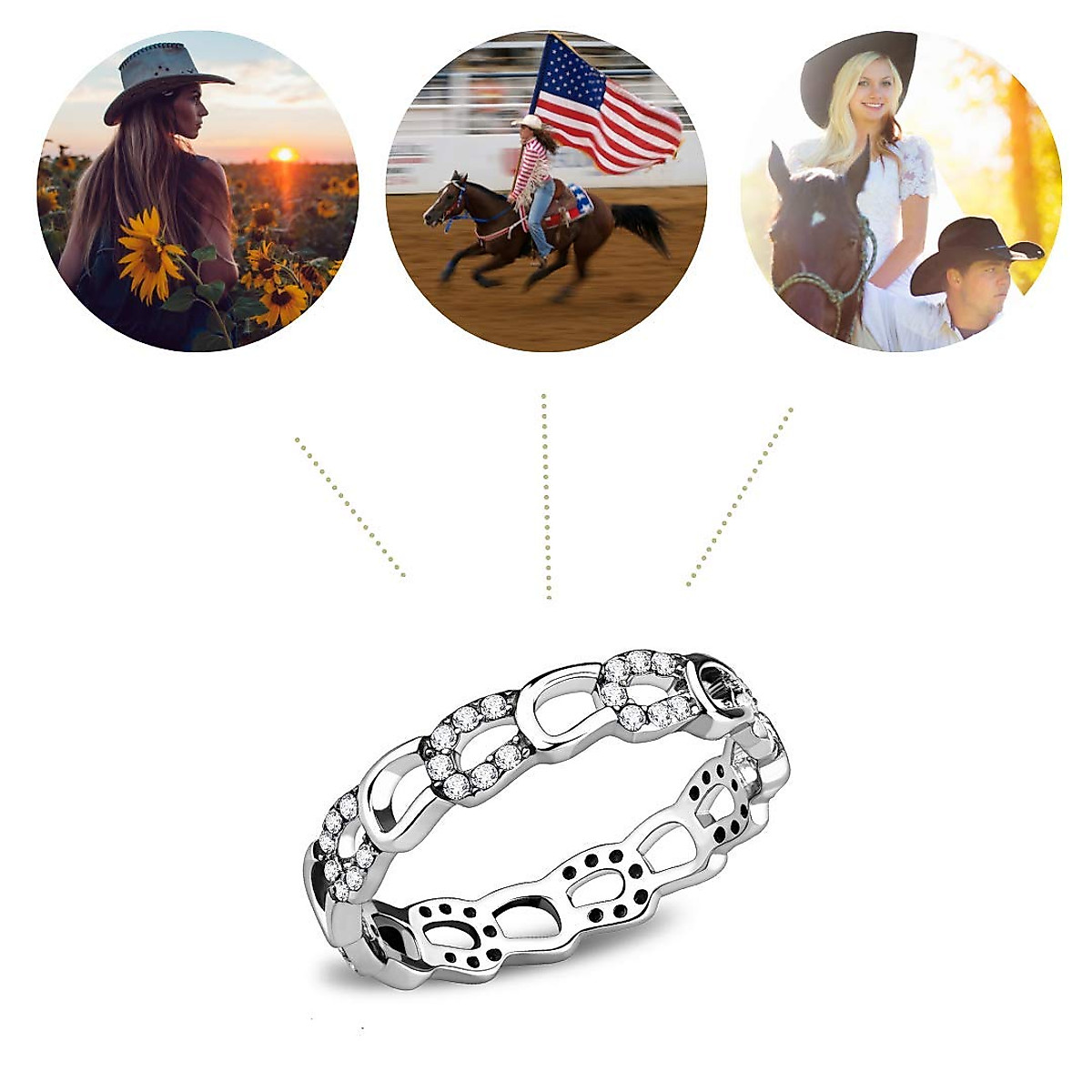 Eternal Sparkles Women's Horseshoe Hoove Horse Equestrian Riding Band with Crystal Details Symbolic Novelty Fashion Hypoallergenic Stainless Steel Statement Ring