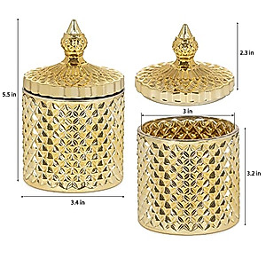 Vnesse Dispenser Apothecary Jars Bathroom - Qtip Holder Storage Canister Clear Glass Jars for Cotton Ball Cotton Swab QTips Cotton Rounds (2 x Gold)