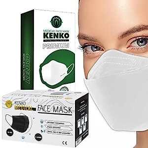 Kenko 4-ply MEDICAL, Level 2 ASTM F2100-19 passe Safety Face Mask (50, Black) Medical Fashionable 4-ply Disposable Safety Breathable White Elastic Ear Loops 4D Protection Mask (WHITE,20)