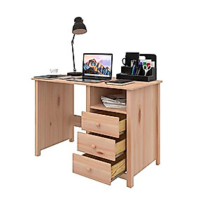 From the Tree Furniture Solid Pine Wood Writing Desk with Drawers and Storage (Unfinished), (DK001)