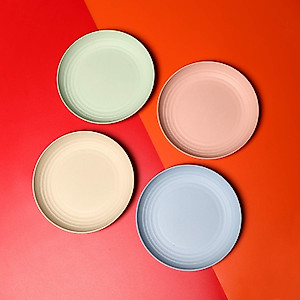 WANBY Lightweight Wheat Straw Plates Unbreakable Dinner Dishes Plates Set Dishwasher & Microwave Safe (Large 4 Pack 9')