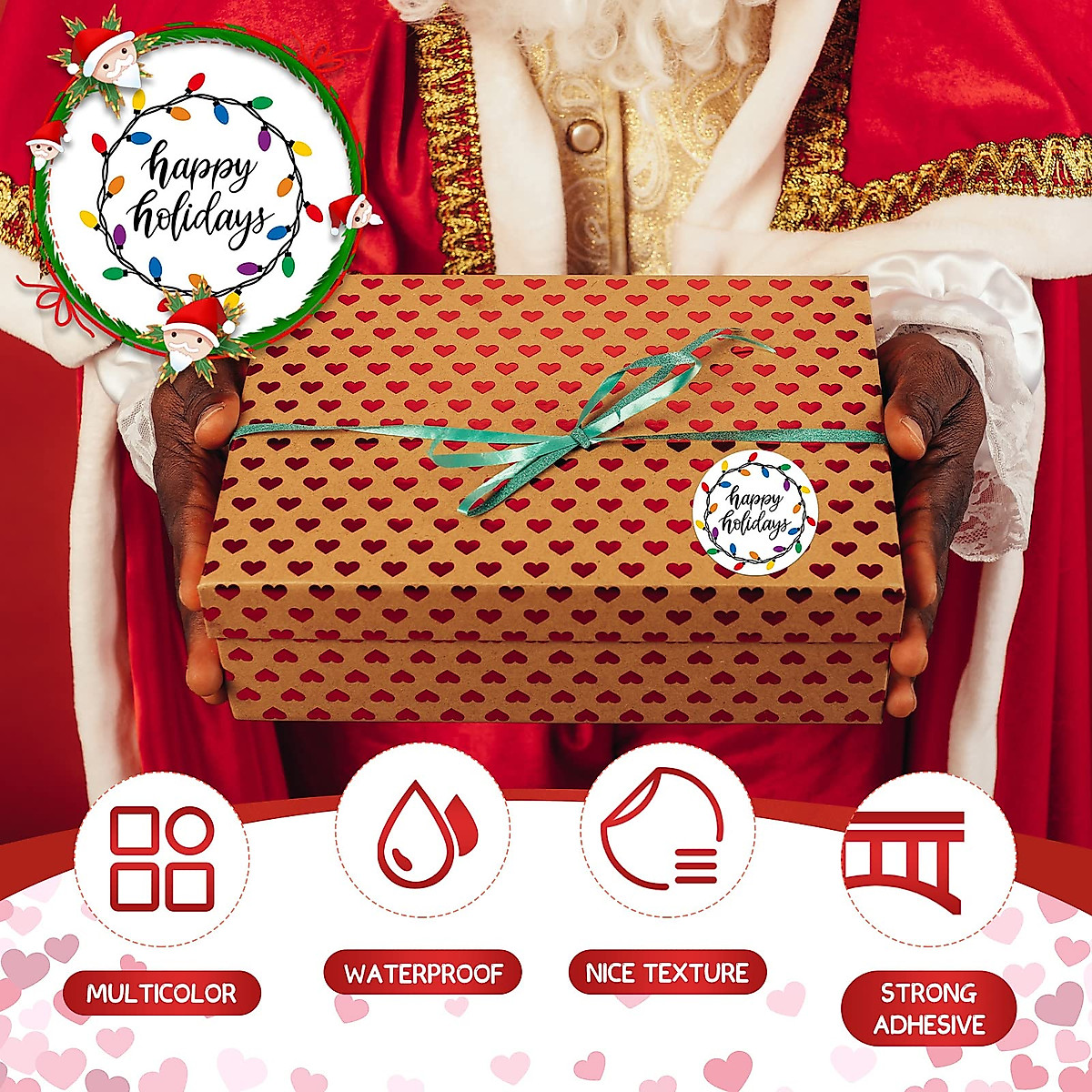 Epakh 1000 Pcs 1.5 Inch Happy Holiday Stickers Christmas Sticker for Envelopes Circle Label Holiday Lights Sticker Round Xmas Tag Envelope Seal Decals for Christmas Greeting Card (Black)