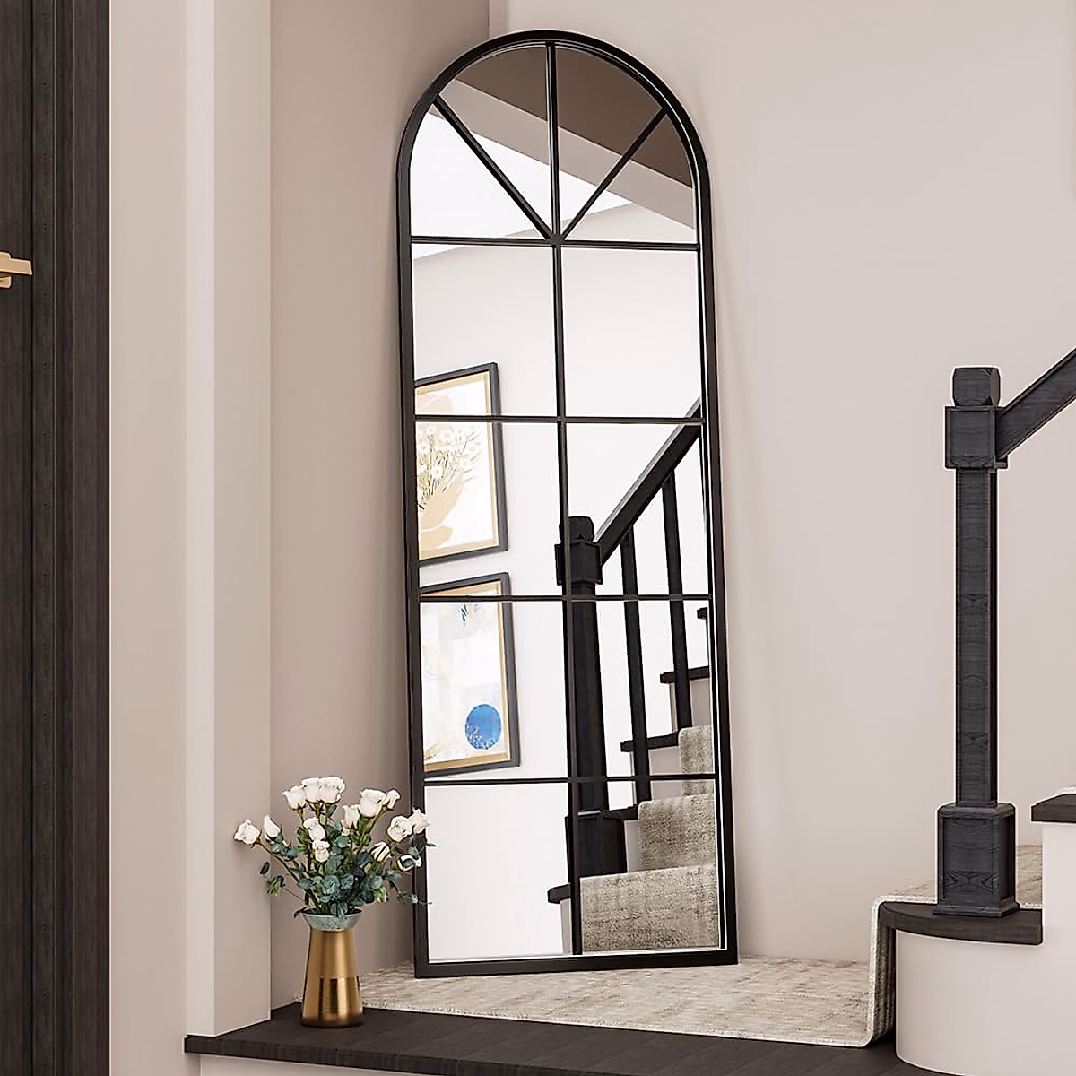 OGCAU Arched Full Length Mirror 65"x22", Floor Mirror Full Length, Full Body Mirror, Wall Mirror Full Length, Arched Wall Mirror for Bedroom, Dressing Room, No Stand, Iron Frame - Black