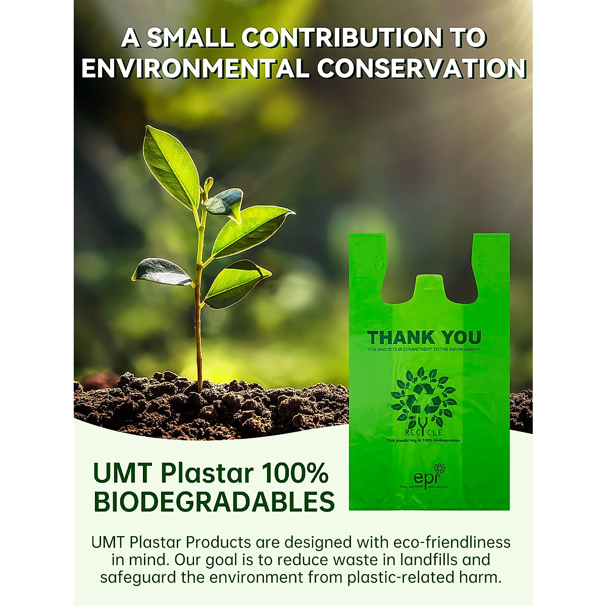 [500 per box] | Recyclable Compostable Reusable Biodegradable Plastic T-Shirt Bags | Grocery Shopping Bags | Green Eco Plastic Bags (500 per box) | T-Shirt Carryout Bags 500 count Restaurant Quality, Durable, Reusable and Econ Friendly | Measures 11. 5" X