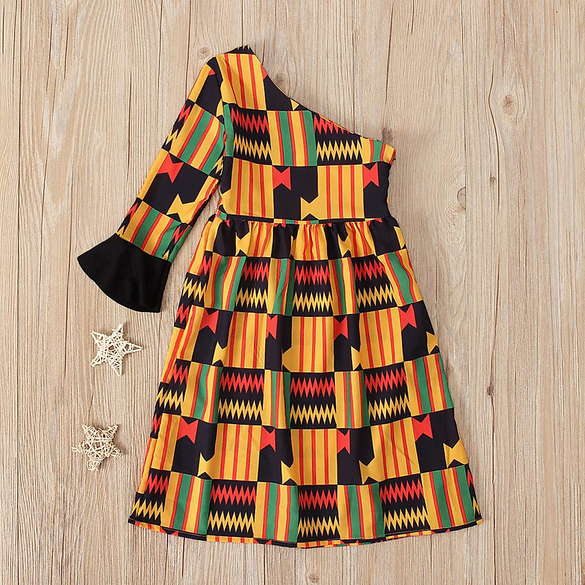 Digood Little Girls Dashiki African Dresses,Toddler Baby Kids Ethnic Style Sloping Shoulder Party Dress Clothes(Multicolor,4-5 Years)
