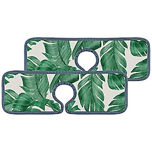 Kitchen Faucet Absorbent Mat 2 Pieces Watercolor Banana Leaves Faucet Sink Splash Guard Bathroom Counter and RV,Faucet Counter Sink Water Stains Preventer