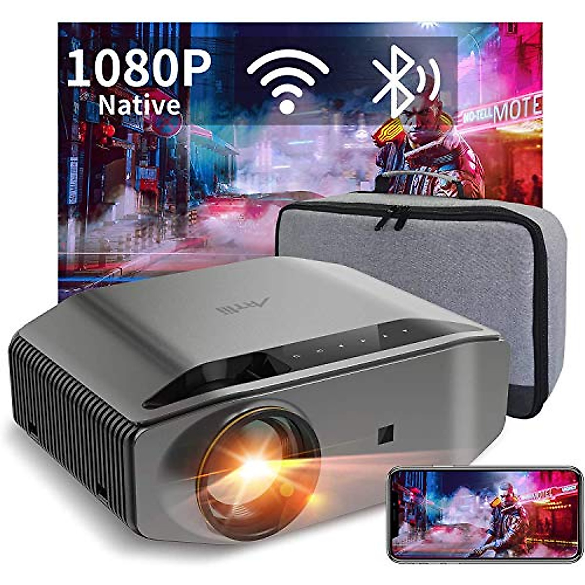 5G WiFi Bluetooth Projector, Artlii Energon 2 Full HD Native 1080P Outdoor Projector 4K Supported with Artlii 120 inch 4K HD 16:9 Wrinkle-Free Outdoor Portable Projector Screen with Stand