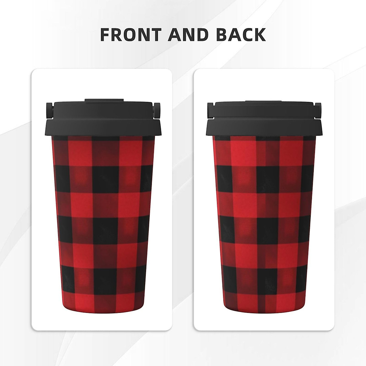 Red Black Buffalo Check Plaid Pattern print Coffee Mug 17oz Double Stainless Steel Insulated Tumbler Cup With Handle and Non-Slip Base Travel Tumbler Cup Reusable Coffee Cup for Men Women Office Gift