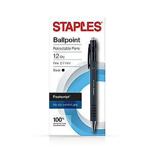 Staples 808005 Postscript Retractable Ballpoint Pens Fine Point Black Dozen(18264)