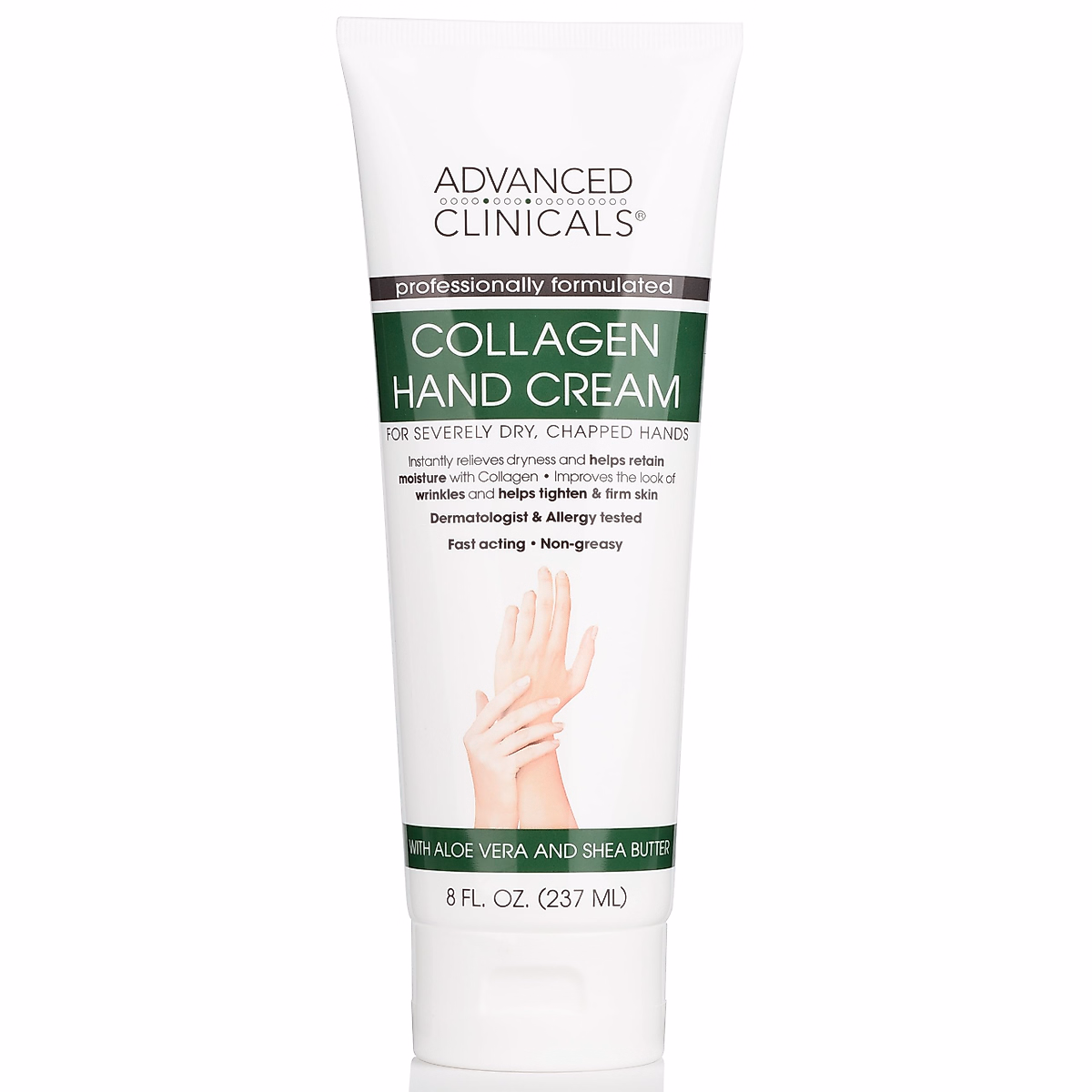 Advanced Clinicals Collagen Hand & Body Cream Skin Care Moisturizer Lotion For Dry Cracked Skin. Soothing & Hydrating Plant Collagen Lotion W/Aloe Vera, Green Tea, & Shea Butter, Large 8 Fl Oz