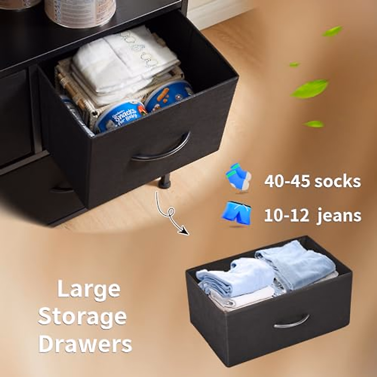 NEWBULIG Dresser for Bedroom,Steel Frame and Wooden Top Closet with 7 Chest Clothes Storage Set,Living Furniture Organizer,30 Inch Height Shelf in Kids Room,Hallway, 7 Drawer, Black