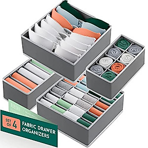 RUBOXA Dresser Organizer - Set of 4 Drawer Organizers for Clothing, Bra and Underwear Organizer Bins for Bedroom Organization, Breathable, Easy Assemble, Foldable, for Lingerie, Sock, Tie ETC. (GREY)