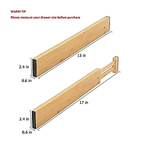 MDHAND Bamboo Drawer Dividers, Expandable & Adjustable Drawer Dividers Organizers, Drawer Separators for Kitchen, Dresser, Bedroom, Office, Set of 4 (13.38-17in)