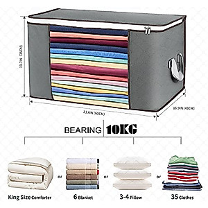 Clothing Organizer, 90L Extra Large Clothes Blanket Storage Bags,Thicker Fabric Closet Organizers and Storage(2 Pcs, 90L, Gray)