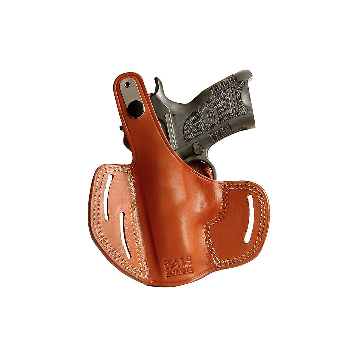 Premium Leather Three Slot Pancake OWB Holster with Thumb Break Fits, Eaa Witness Pavona Compact Semi Auto Pistol 9mm Luger 3.6" BBL, Right Hand Draw, Brown Color