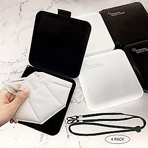 4 Pieces Mask Cases,Mask Storage Box,Portable Mask Storage Bags Face Masks Organizer for Recyclable,Dust Mask Storage Box for Mask(Black&White),4PCS Mask Storage Boxes and 4PCS Mask Lanyards
